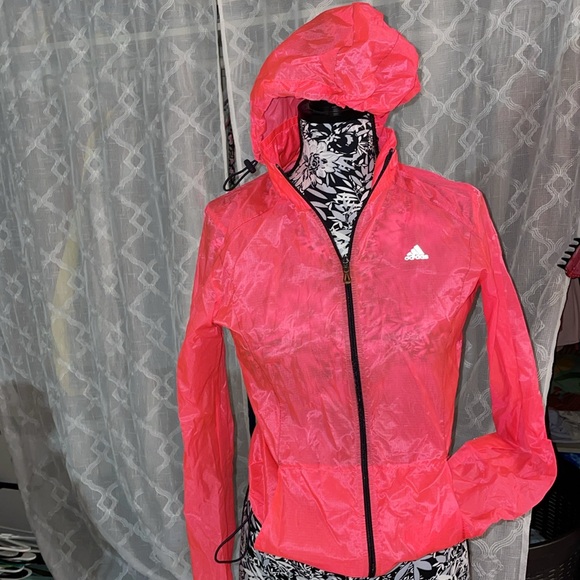 adidas | Jackets & Coats | Adidas Neon Pink Translucent Light Swishy ...